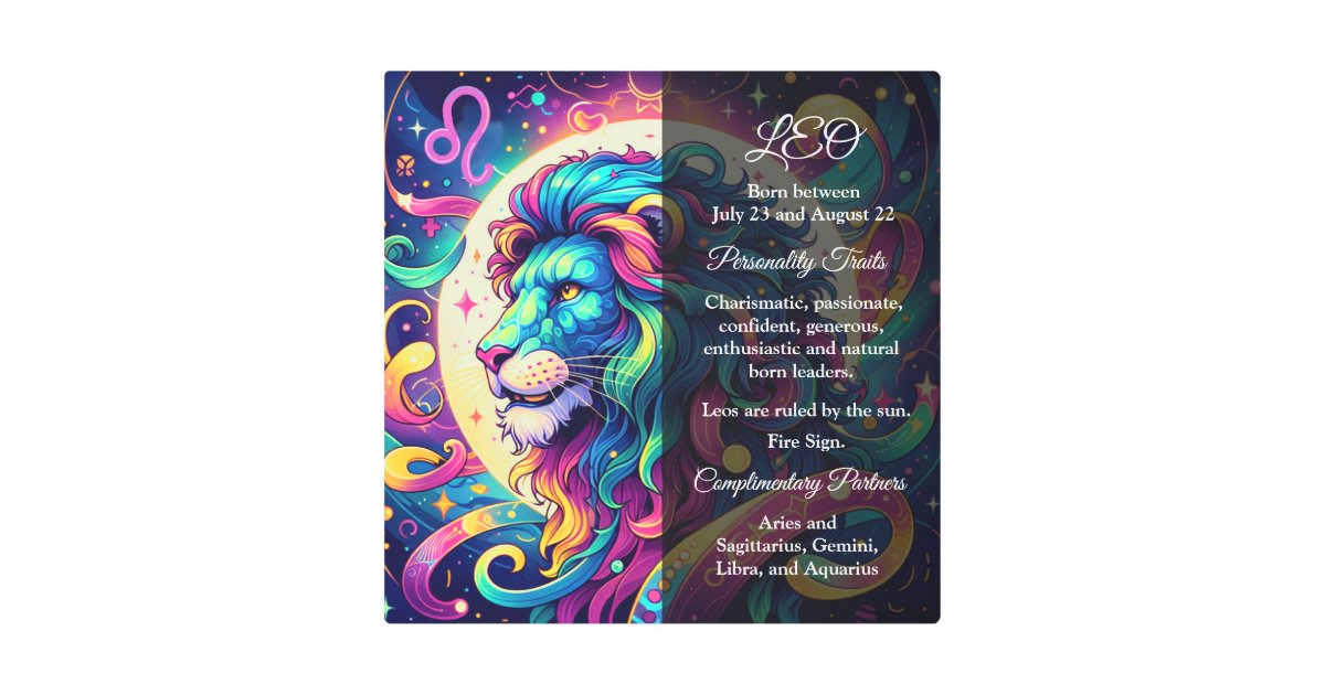 Horoscope sign Leo info | Colorful Lion Art | Zazzle