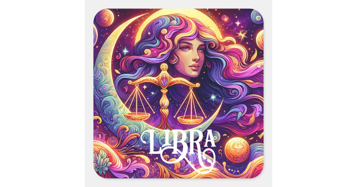 Horoscope Sign Libra Zodiac Ethereal Mystical Art Square Sticker | Zazzle