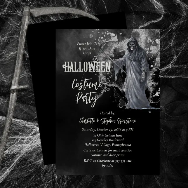 Horrific Grim Reaper Halloween Costume Party Invitation | Zazzle