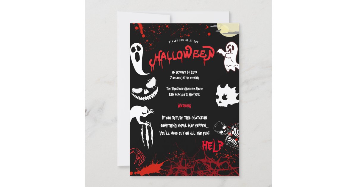 Horror Blood & Bats Halloween Party Invitation | Zazzle