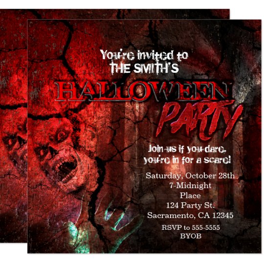 Horror Hall Zombie Halloween Party Invitations | Zazzle.com