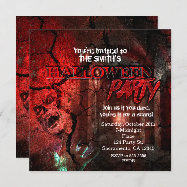 Horror Hall Zombie Halloween Party Invitations | Zazzle