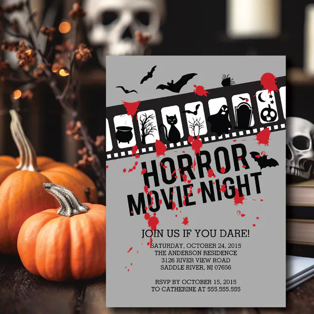 Horror Movie Night Filmstrip Halloween Party Invitation | Zazzle