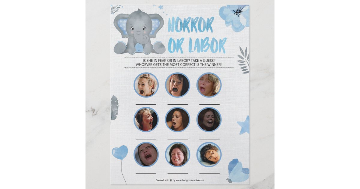 Horror Or Labor [Baby Elephant [Blue]] Letterhead | Zazzle