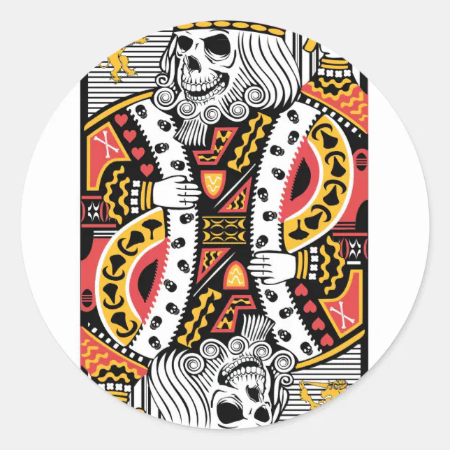 Horror Skeleton King Playing Card Classic Round Sticker | Zazzle