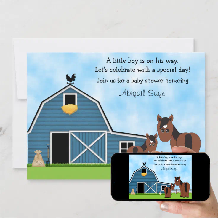 Horse and Farm Baby Shower Invitation for Boys | Zazzle