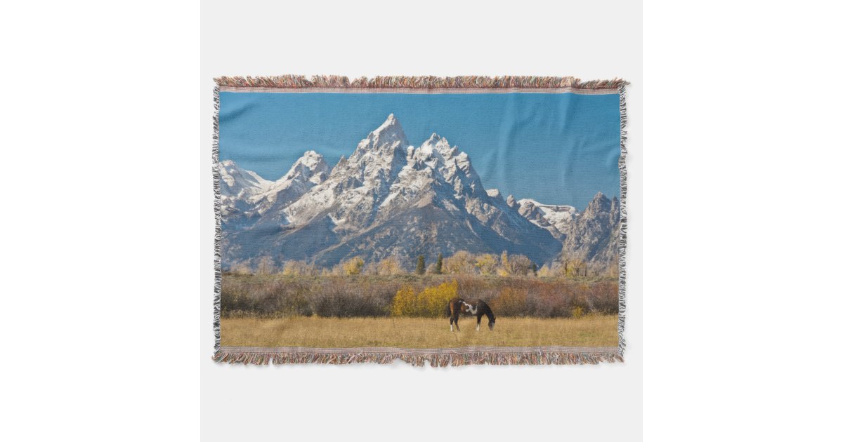 Horse and Grand Tetons, Moose Head Ranch Throw Blanket | Zazzle