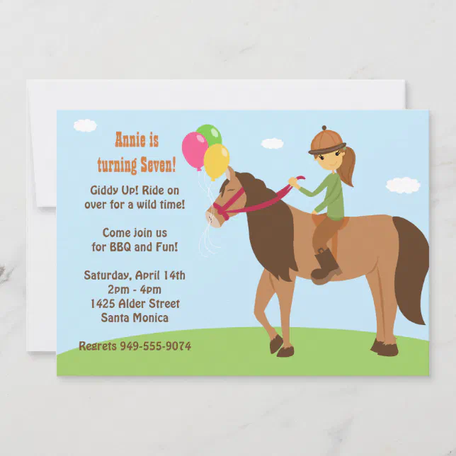 Horse Back Rider Birthday Party Invitation | Zazzle