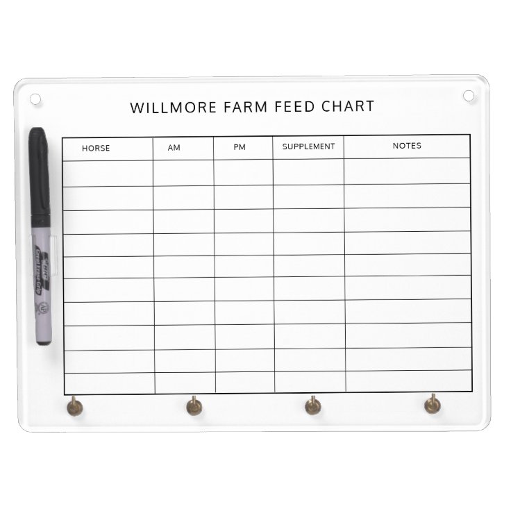 Horse Barn Feed Chart Care Chart Dry Erase Board With Keychain Holder ...