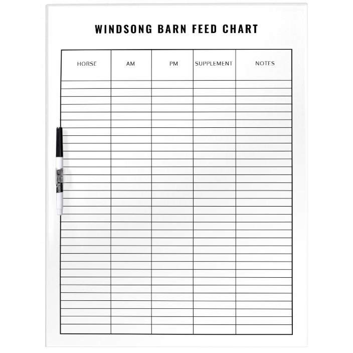 Horse Barn Feed Chart Equestrian Care Dry Erase Board | Zazzle.com