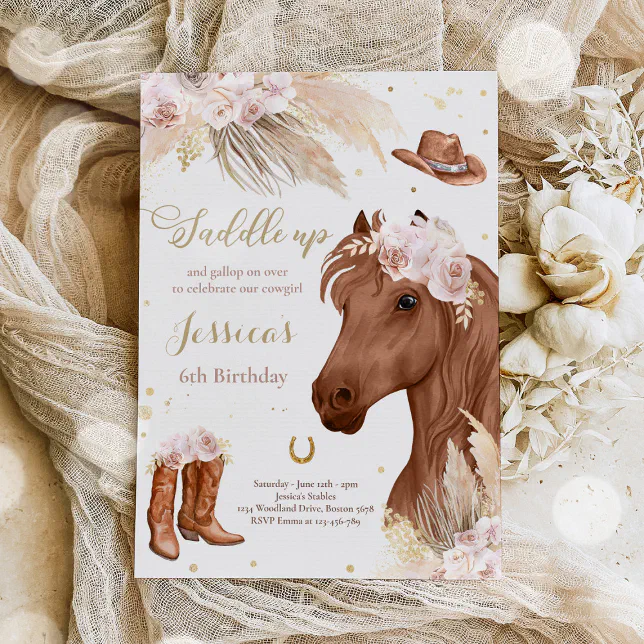 Horse Birthday Party Bohemian Cowgirl Birthday Inv Invitation | Zazzle