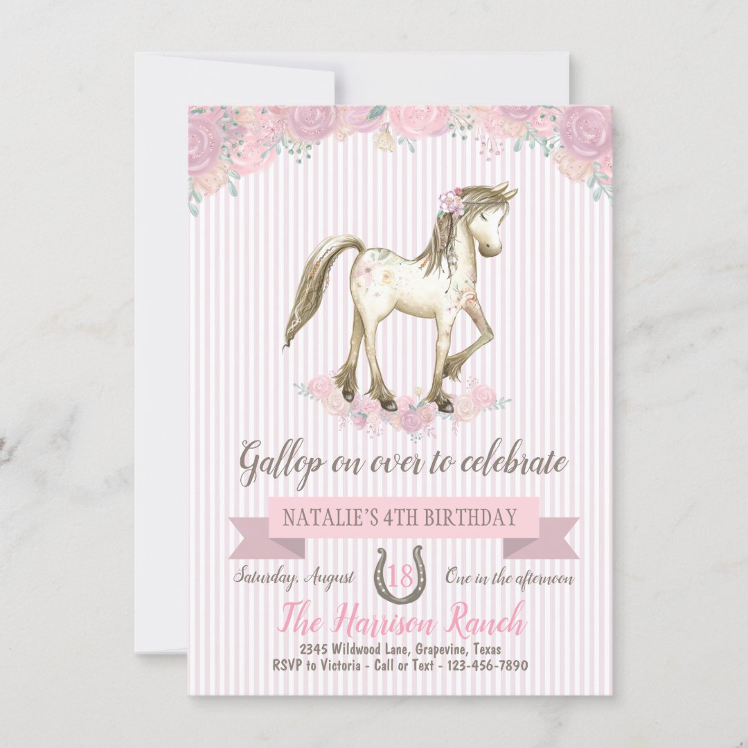 Horse Birthday Party Girls Pony Party Invitation | Zazzle