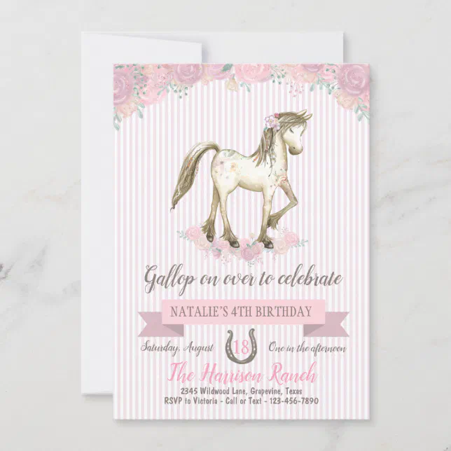 Horse Birthday Party Girls Pony Party Invitation | Zazzle