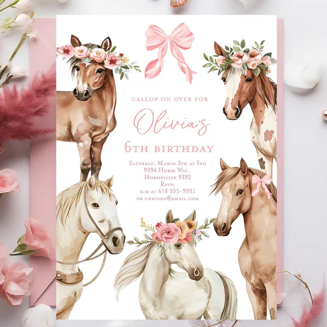 Horse birthday party invitation, Girl horse invita Invitation | Zazzle
