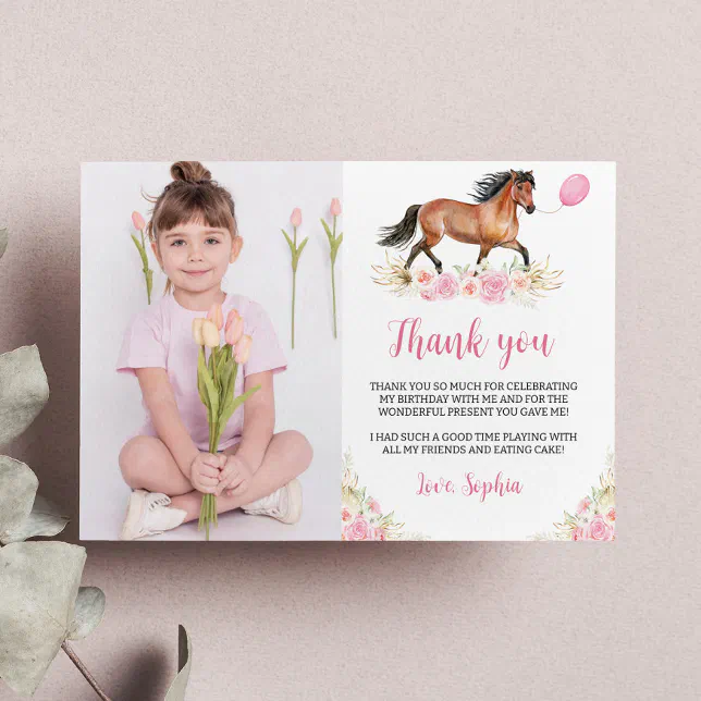Horse Birthday Photo Thank You Card | Zazzle