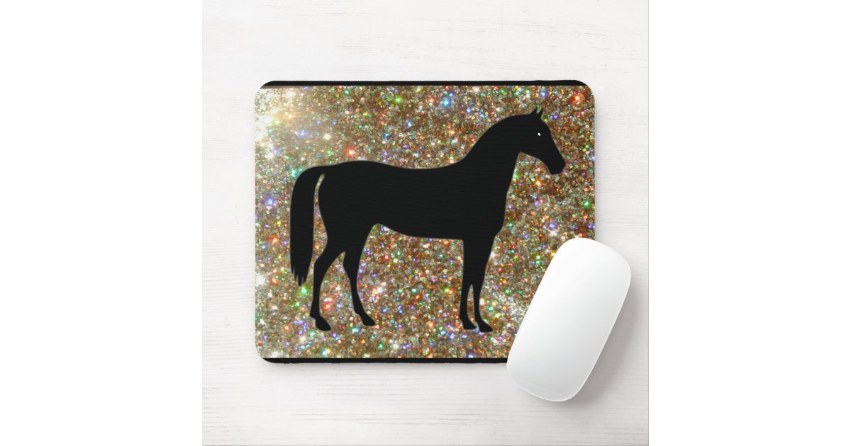 Horse Black & Gold Sparkle Mouse Pad | Zazzle