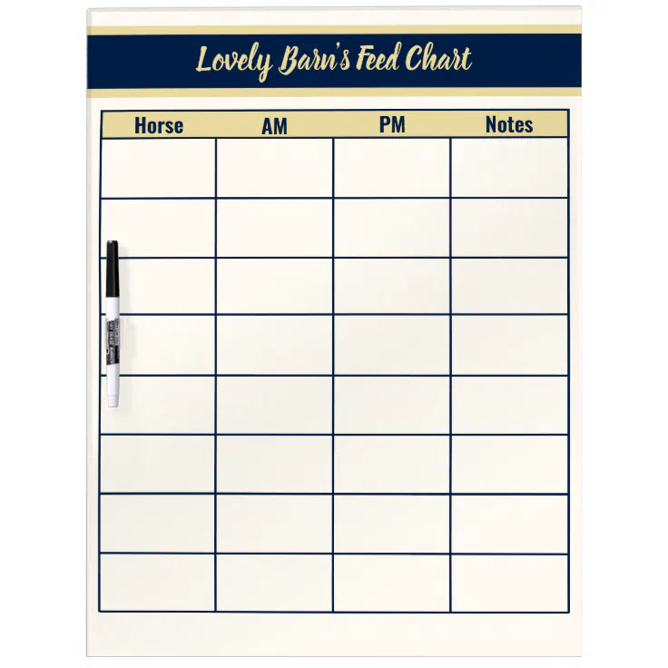 Horse Boarding Barn Feed Chart - Navy + Gold Dry Erase Board | Zazzle