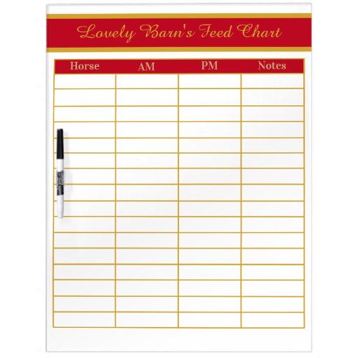 Horse Boarding Barn Feed Chart - Show Red + Gold Dry Erase Board | Zazzle