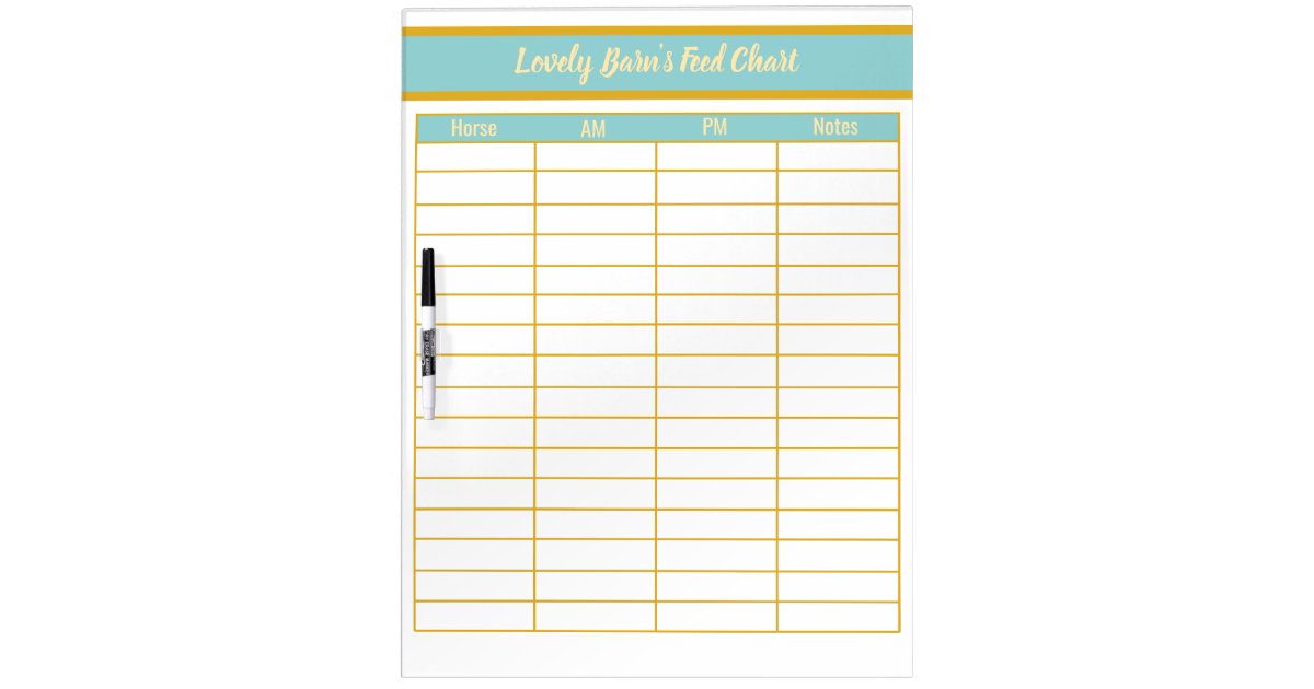 Horse Boarding Barn Feed Chart - Slate Blue + Gold Dry Erase Board | Zazzle