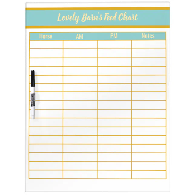 Horse Boarding Barn Feed Chart - Slate Blue + Gold Dry Erase Board | Zazzle