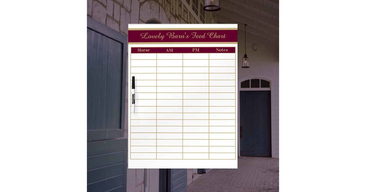 Horse Boarding Barn Feed Chart - Wine Red + Gold Dry Erase Board | Zazzle