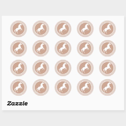 Horse; Brown Chevron Classic Round Sticker | Zazzle
