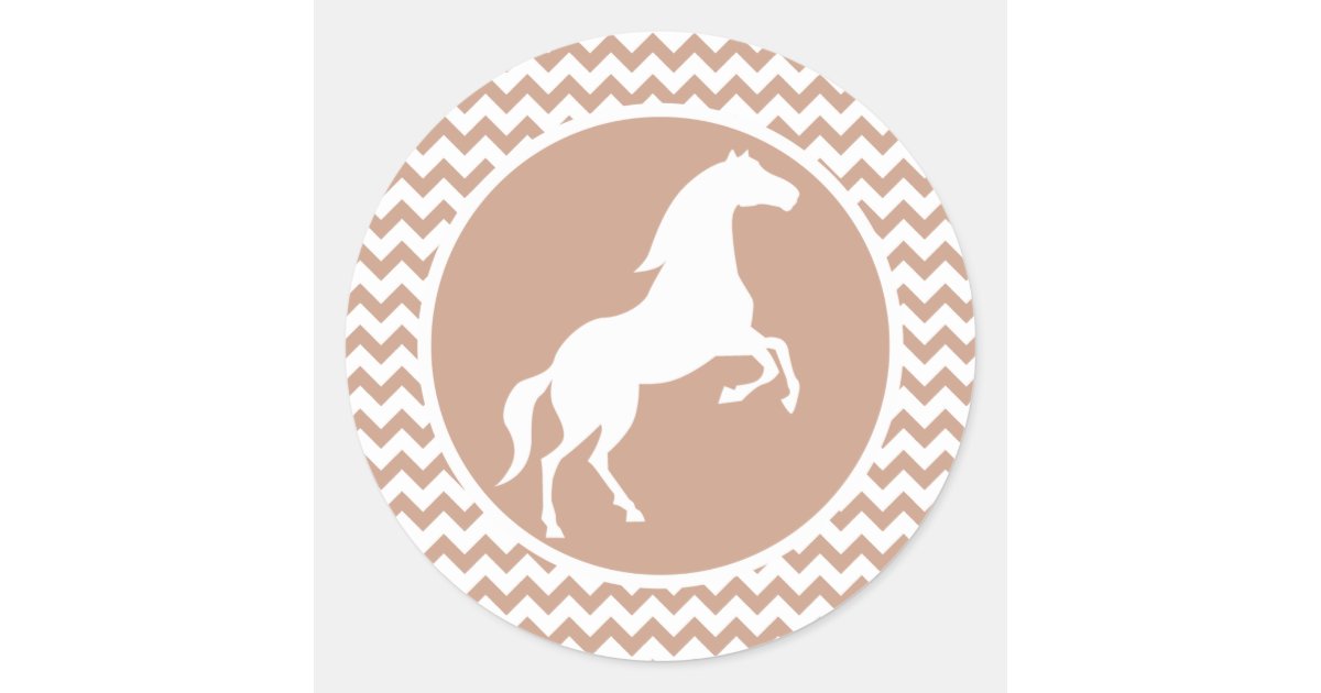 Horse; Brown Chevron Classic Round Sticker | Zazzle