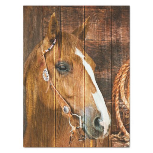 Horse Cowboy Hat Lasso Sunflower Rustic Barn Board Tissue Paper | Zazzle