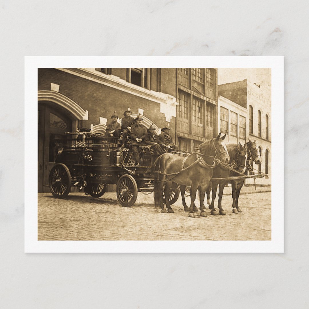 Horse Drawn Fire Engine Vintage Postcard | Zazzle