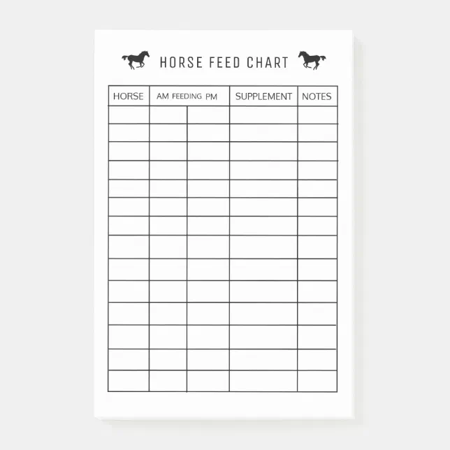 Horse Feed Chart,Feeding Schedule for Horse Stable Post-it Notes | Zazzle