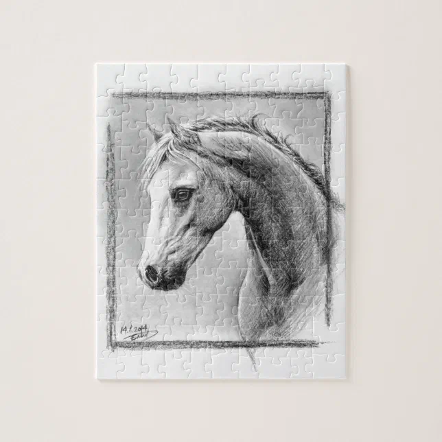 Horse head Charcoal drawing Equine art Jigsaw Puzzle | Zazzle