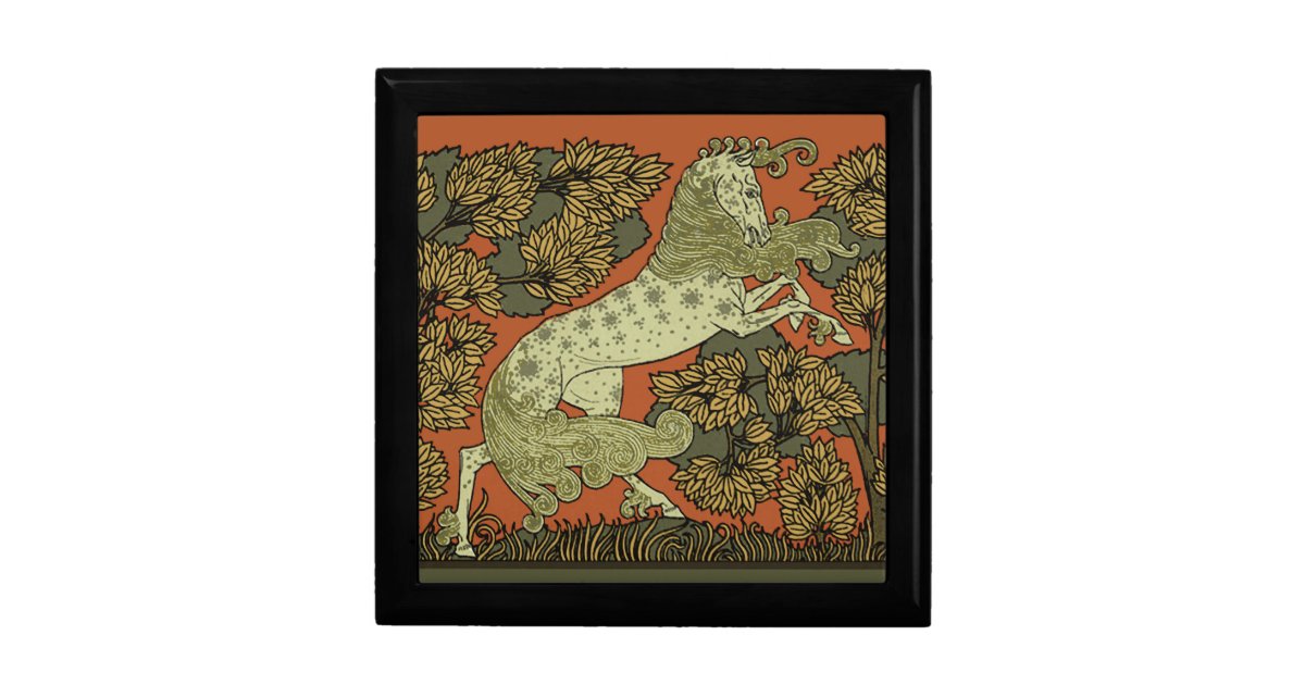 Horse Medieval Arts Crafts Art Nouveau Keepsake Box | Zazzle