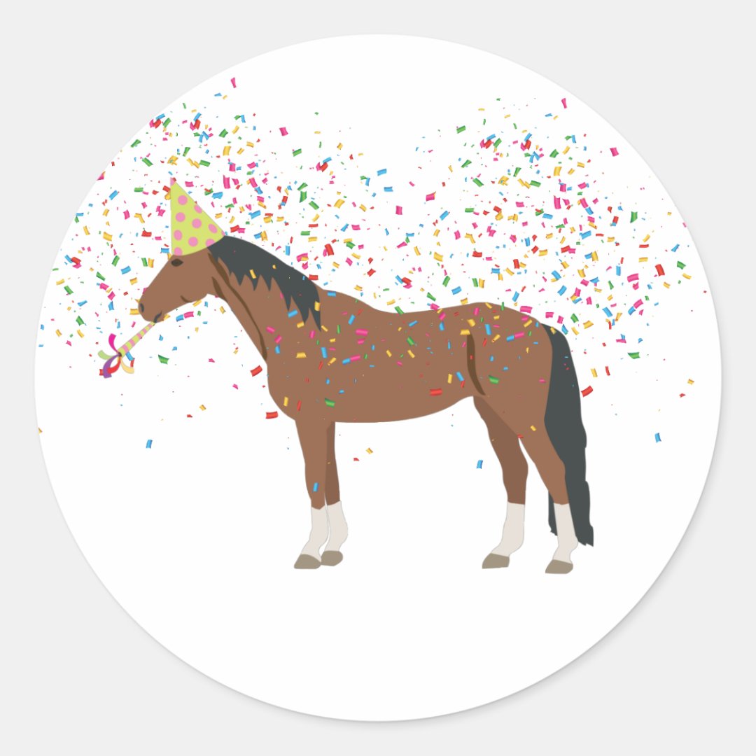 Horse Partying Farm Animals Having a Party Classic Round Sticker | Zazzle