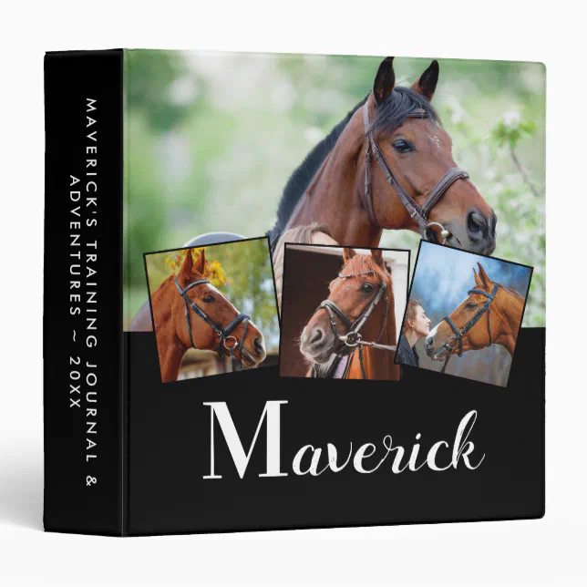 Horse Personalized Monogram Name Equine 5 Photo 3 Ring Binder | Zazzle