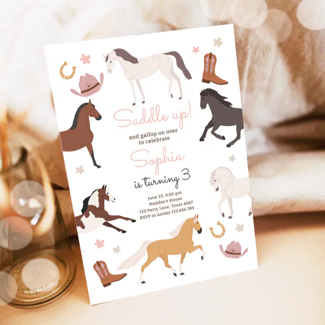 Horse Pony Saddle Up Cowgirl Girl Birthday Invitation | Zazzle
