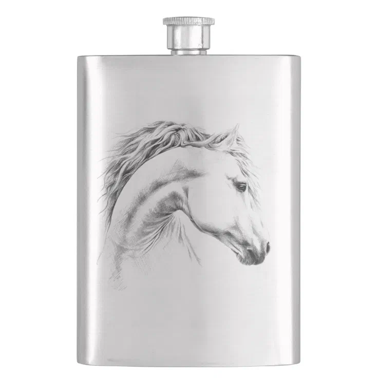 Horse portrait pencil drawing Equestrian art Hip Flask | Zazzle