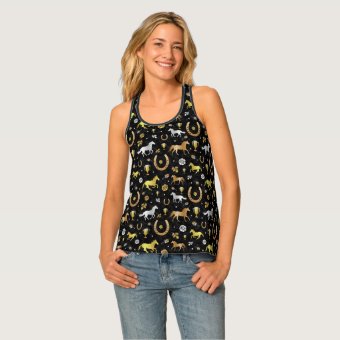 Horse Racing Derby Day Party Black Gold Pattern Tank Top | Zazzle