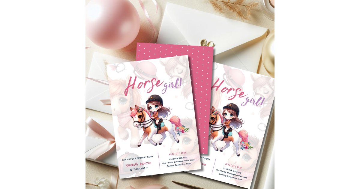 Horse & Rider Birthday Invitations Equestrian Girl | Zazzle