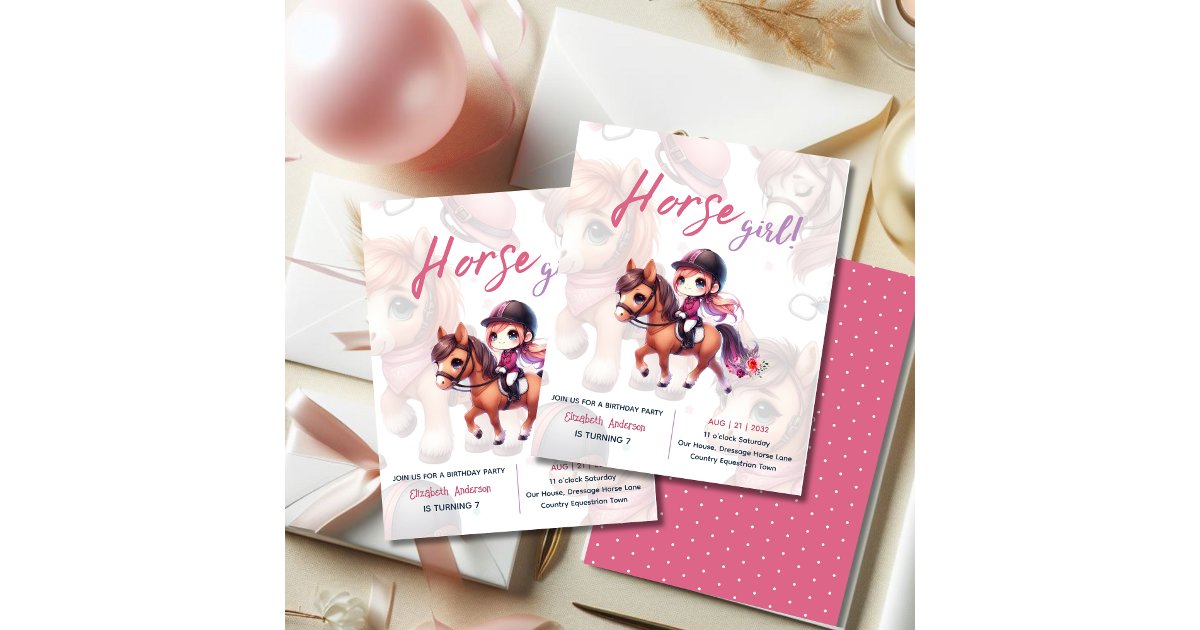 Horse & Rider Birthday Invitations Equestrian Girl | Zazzle