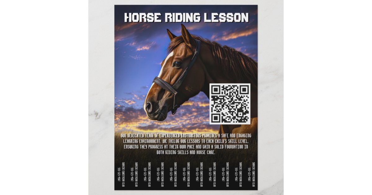 Horse Riding Lesson Flyer With QR Code | Zazzle