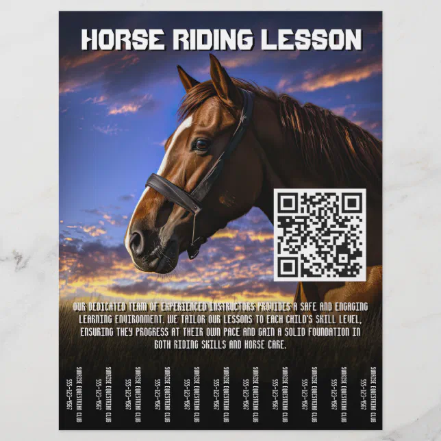 Horse Riding Lesson Flyer With QR Code | Zazzle