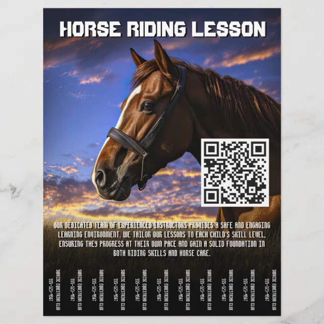 Horse Riding Lesson Flyer With QR Code | Zazzle