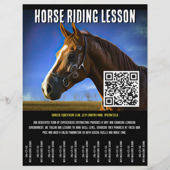Horse Riding Lesson Flyer with QR Code v.2 | Zazzle