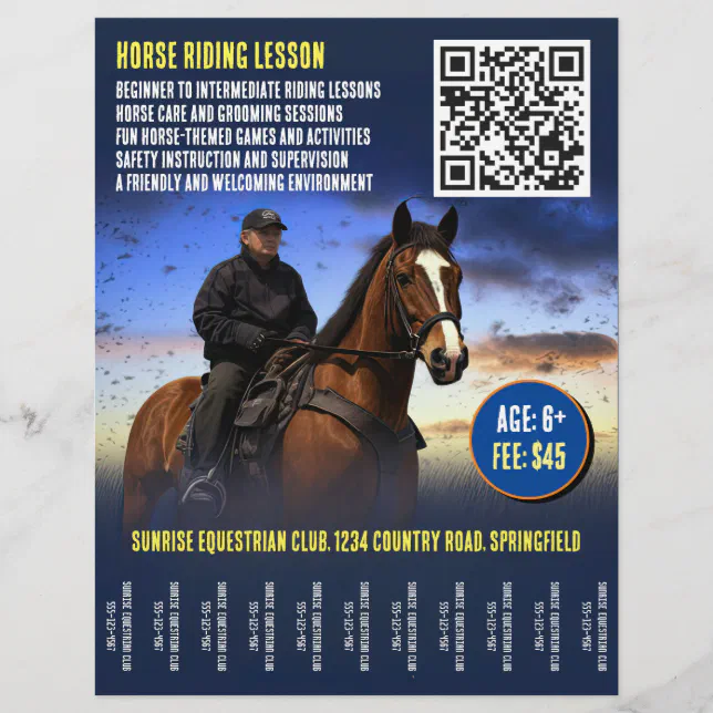 Horse Riding Lesson Flyer with QR Code v.3 | Zazzle