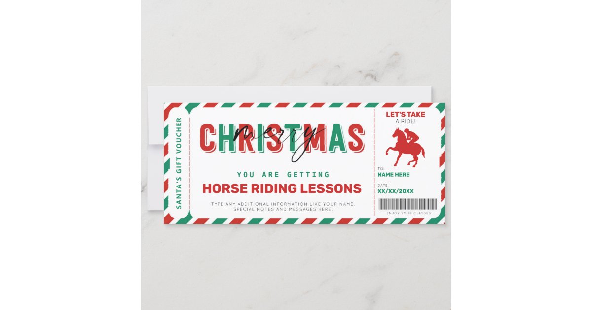 Horse Riding Lessons Christmas Gift Ticket Voucher | Zazzle