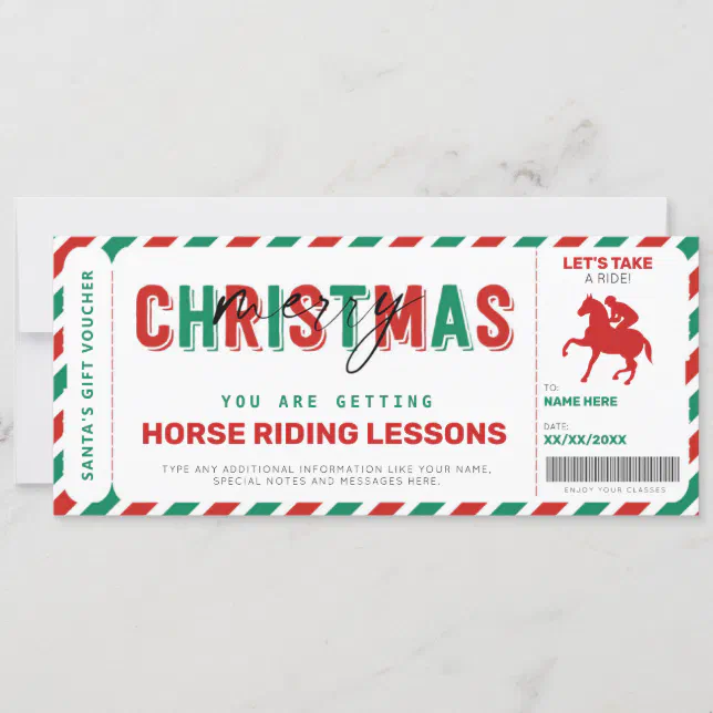 Horse Riding Lessons Christmas Gift Ticket Voucher | Zazzle