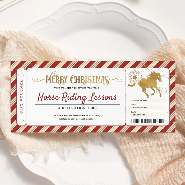 Horse Riding Lessons Christmas Gift Ticket Voucher Invitation | Zazzle