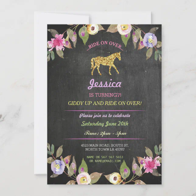 Horse Riding Party Invite Pony Chalk Invitation | Zazzle