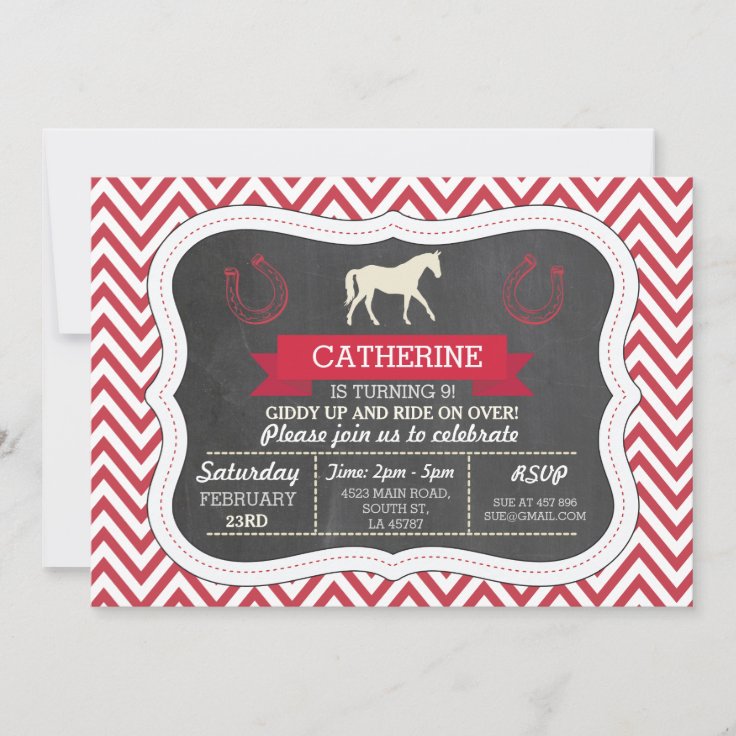 Horse Riding Party Invite Pony Red Invitation | Zazzle
