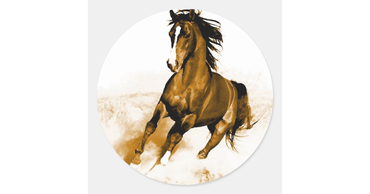 Horse Running Classic Round Sticker | Zazzle
